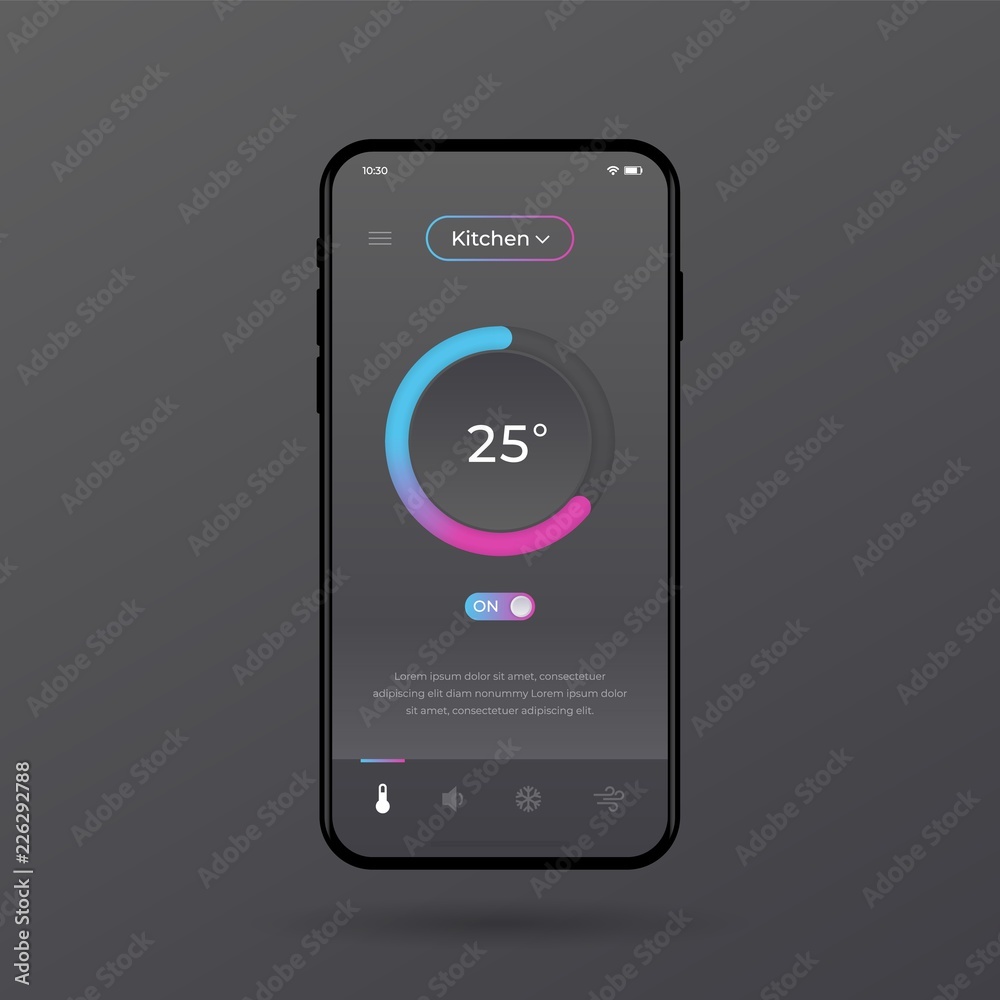 Dashboard UI and UX Kit. Control center design. Temperature control in ...