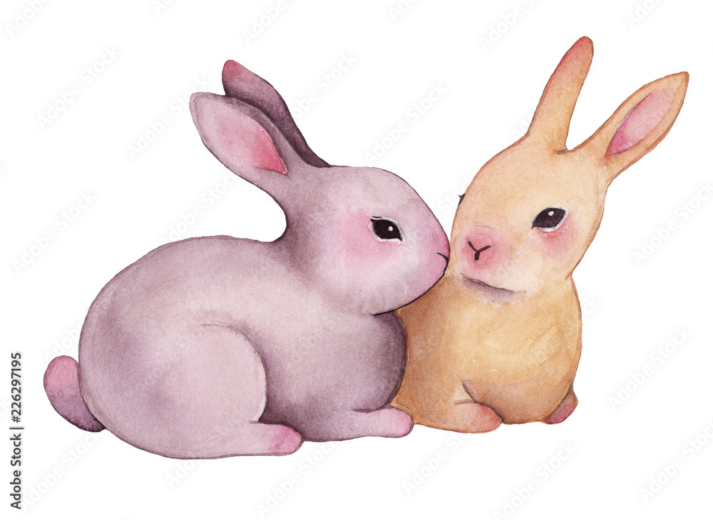 Watercolor bunny clipart illustration love valentine's day Stock ...