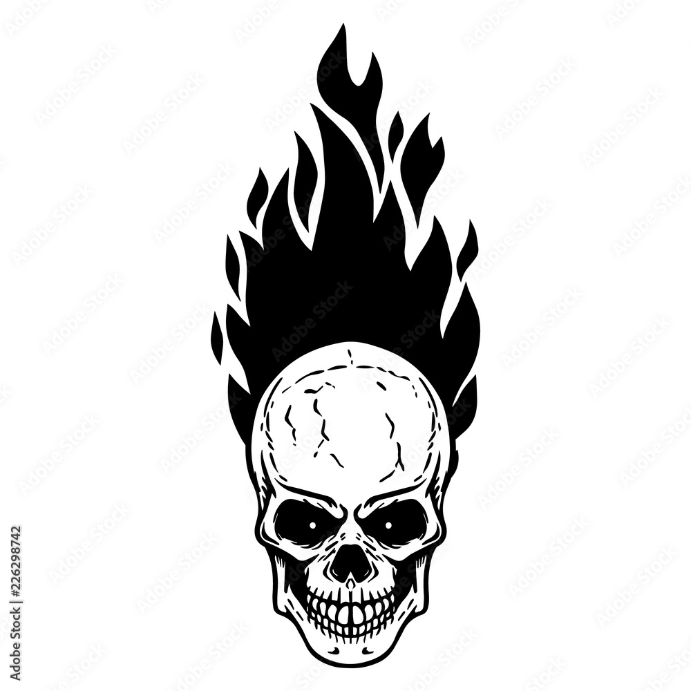 Skull with fire on white background. Design element for logo, label ...