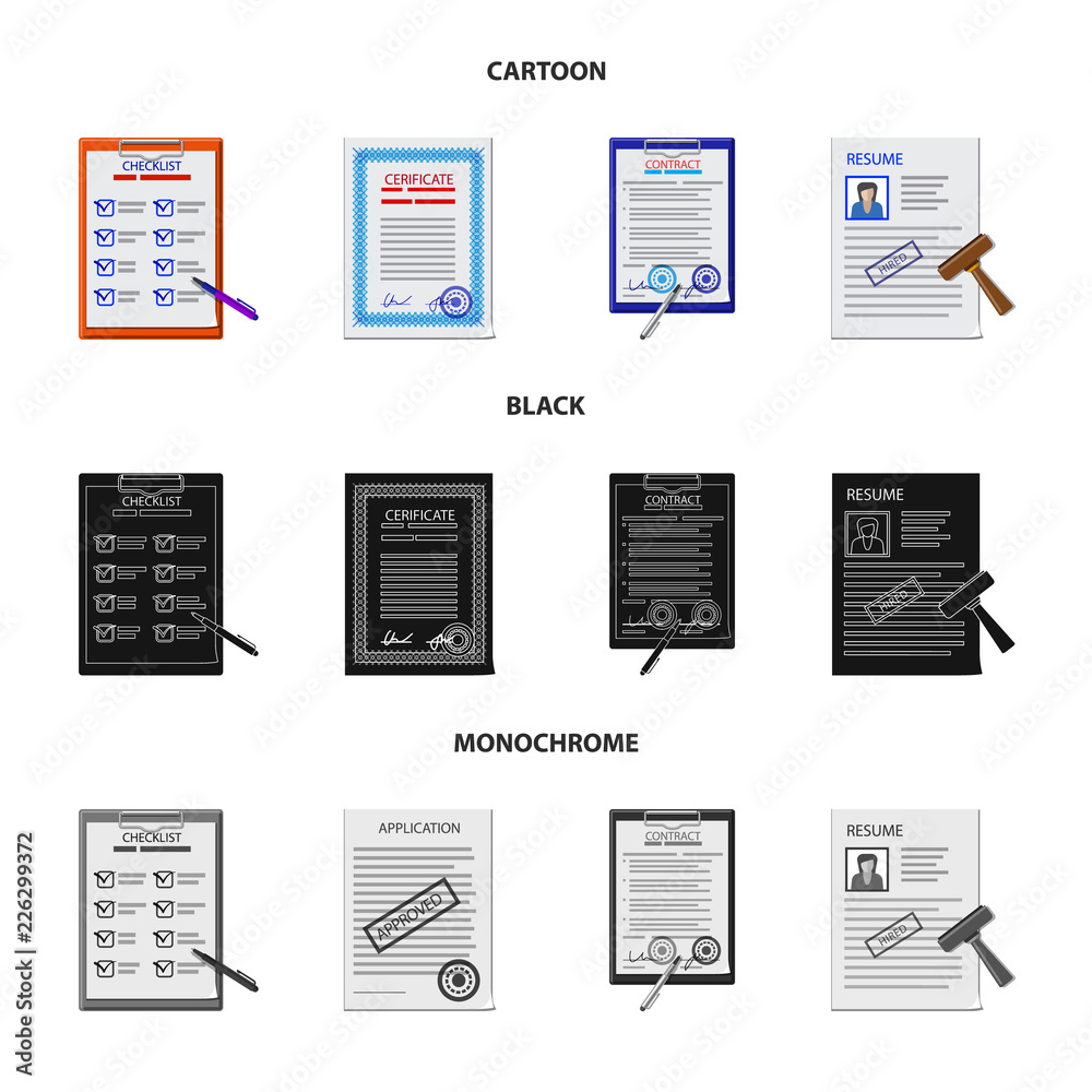Isolated object of form and document sign. Collection of form and mark ...