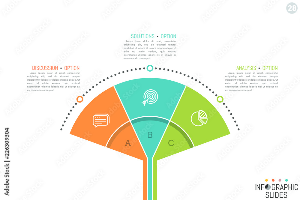 Minimalistic infographic design layout. Tree diagram with 3 lettered ...