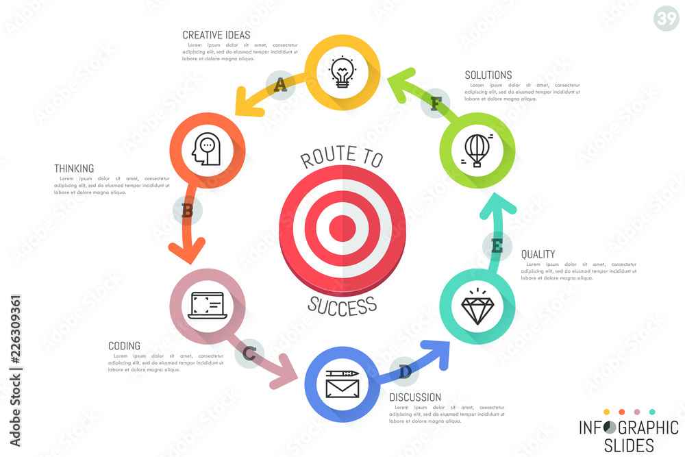 Infographic design template. Round diagram with six bright circular ...