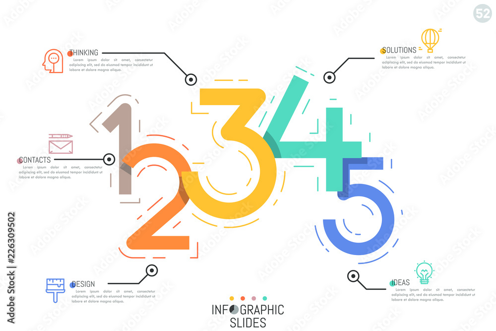 Creative Infographic design template, five colorful figures connected ...