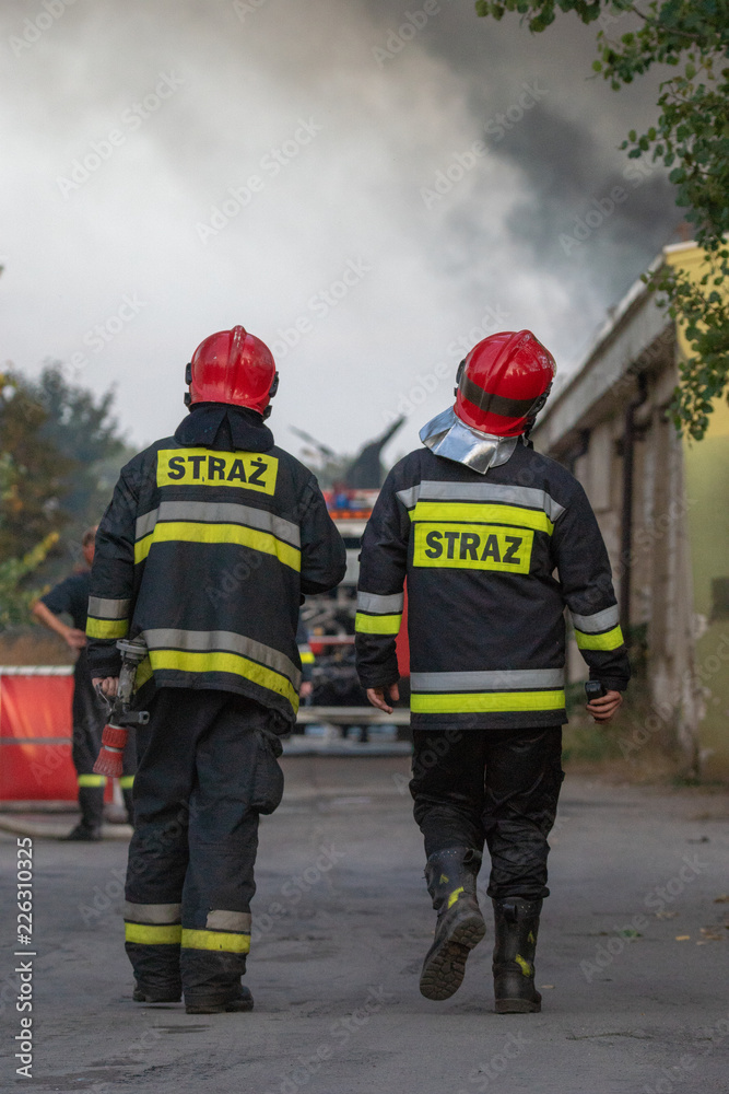 Firefighters during fire extinguishing operation, Szczecin, Poland ...