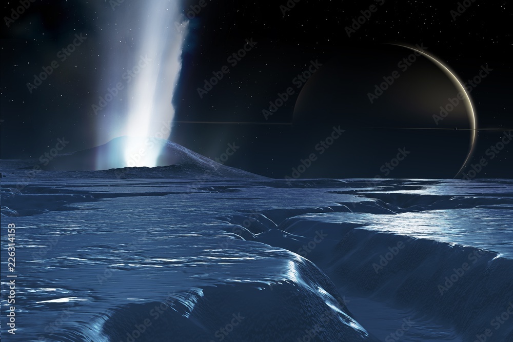 Water plumes on Enceladus, illustration Stock Photo | Adobe Stock