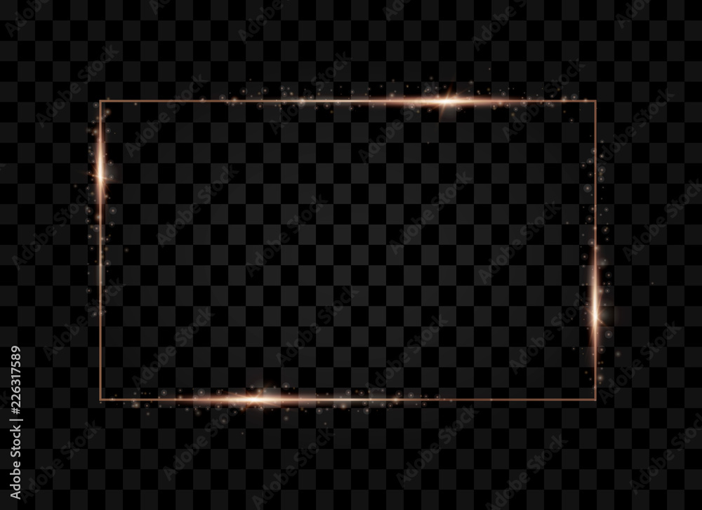 Gold shining square banner. Copper lights effects. Golden sparkle ...