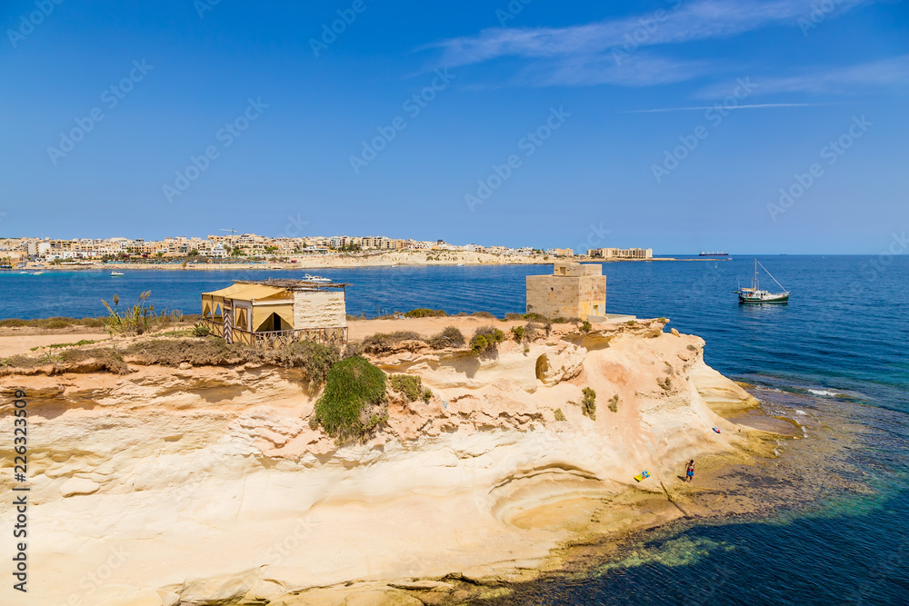 Marsaskala, Malta. The picturesque coast of St. Thomas Bay Stock Photo ...