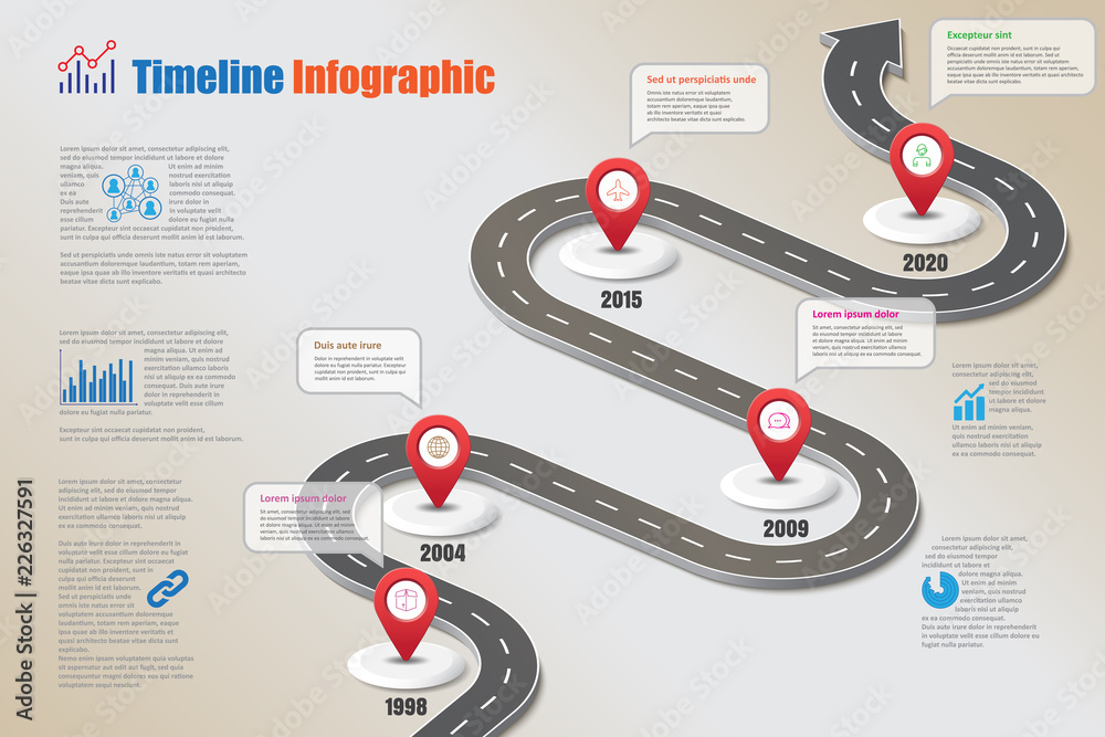 Business road map timeline infographic template with pointers designed ...