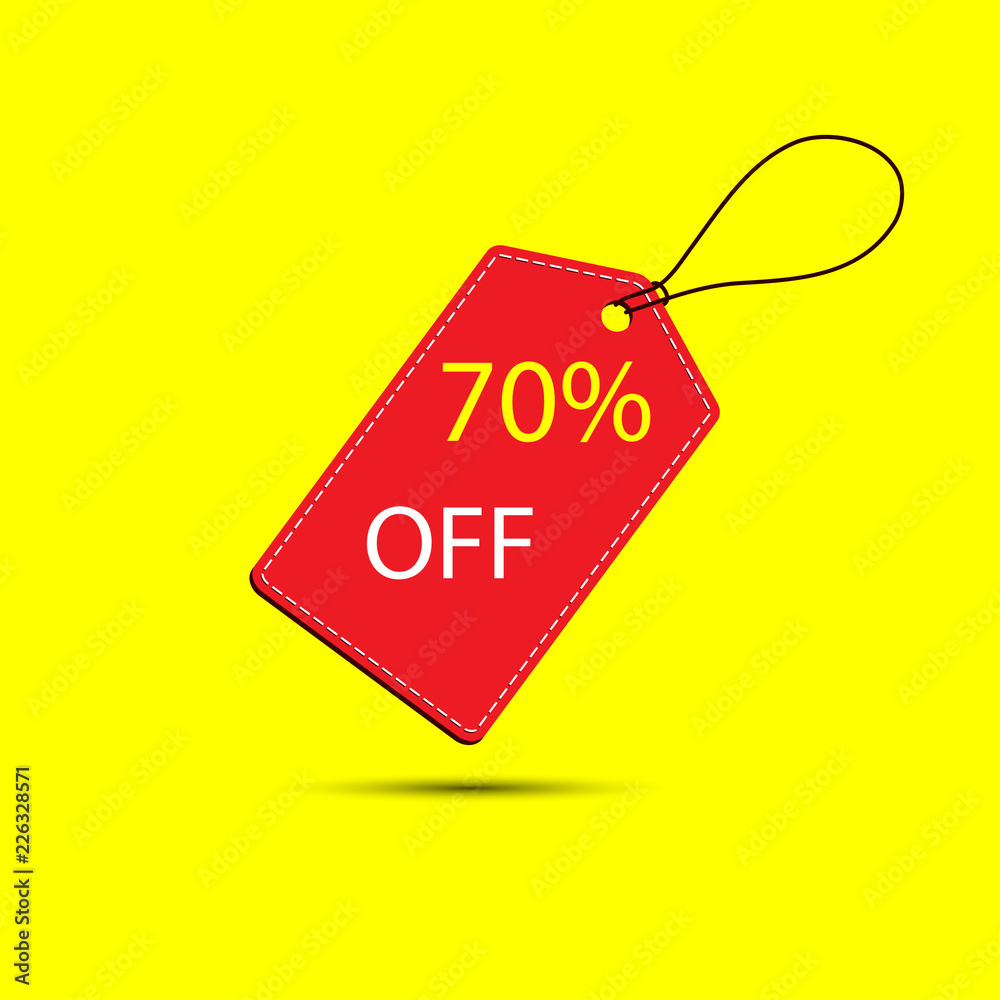 Vector set of discount 70 percent off Labe on yellow backgroundl. Sale ...
