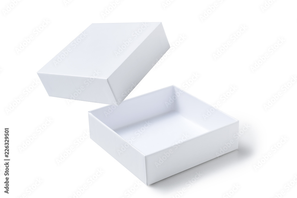 Open paper box and levitating lid on a white background isolated Stock ...