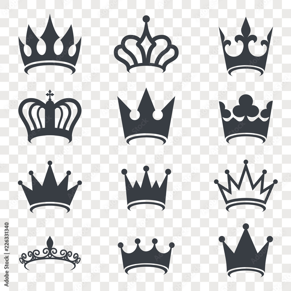 Black crown silhouette isolated on transparent background. Royal Crown ...