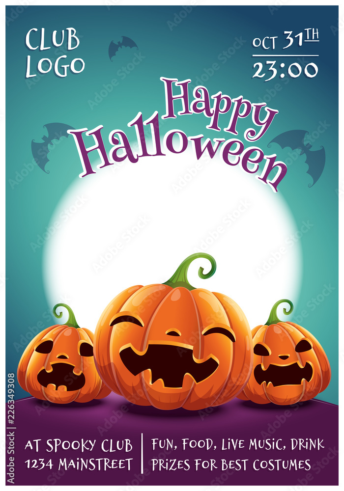 Happy Halloween editable poster with smiling, scared and angry pumpkins ...