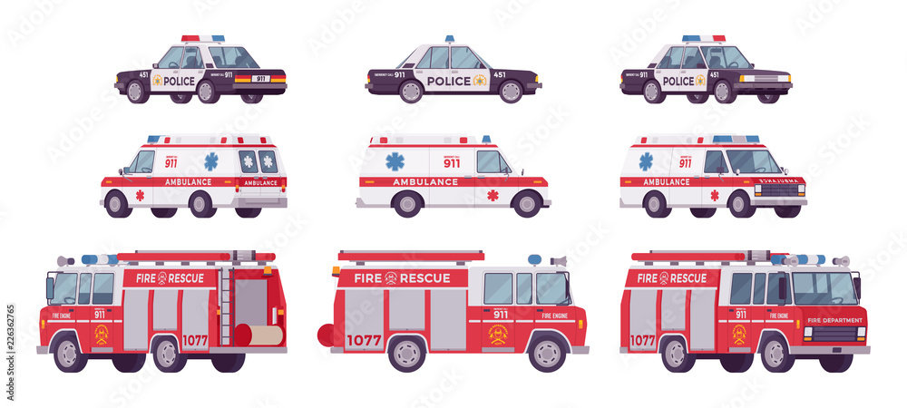 Police car, ambulance, fire truck set Stock Vector | Adobe Stock