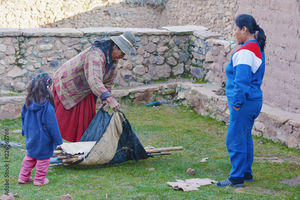 Daily routine of native american family in the countryside. Stock Photo ...