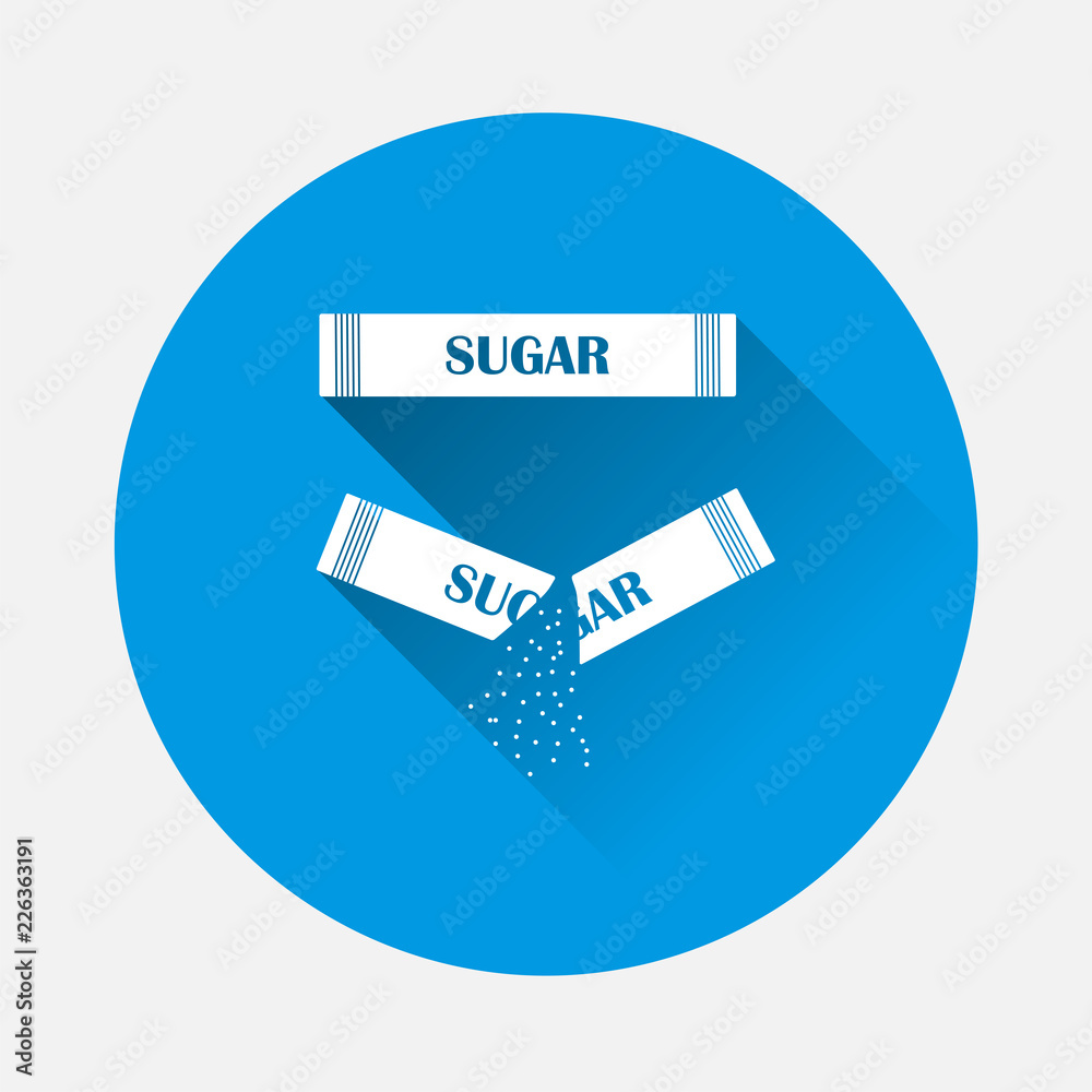 Sugar vector icon on blue background. Flat image Sachets of sugar for ...