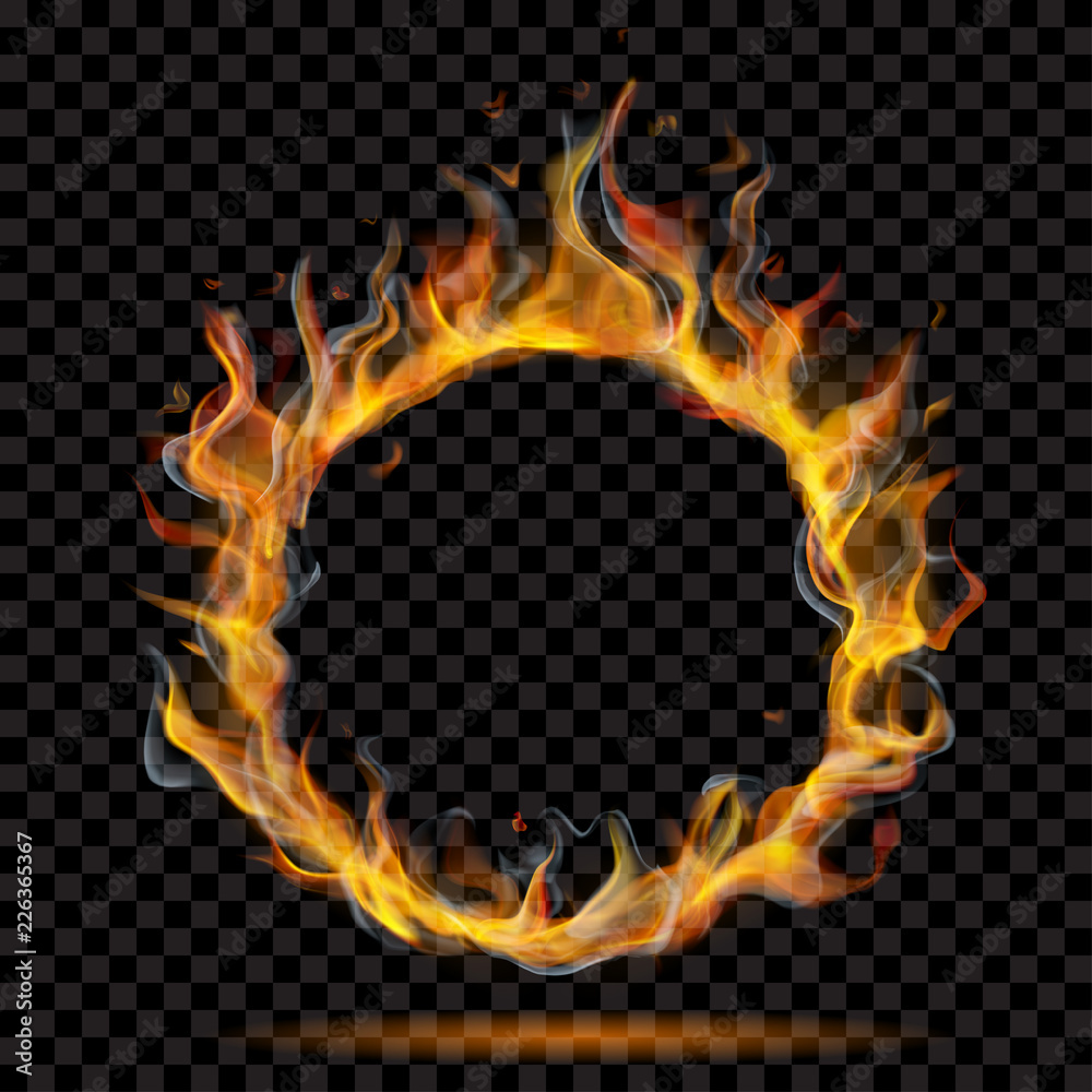Translucent ring of fire flame with smoke on transparent background ...