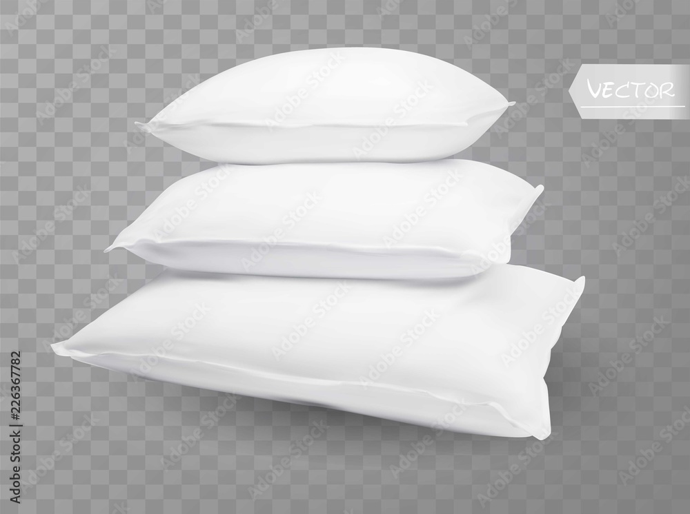 Realistic white bed room rectangle pillows side en top view ...