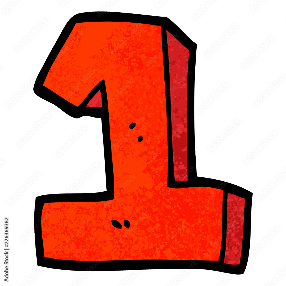 grunge textured illustration cartoon number one Stock Vector | Adobe Stock