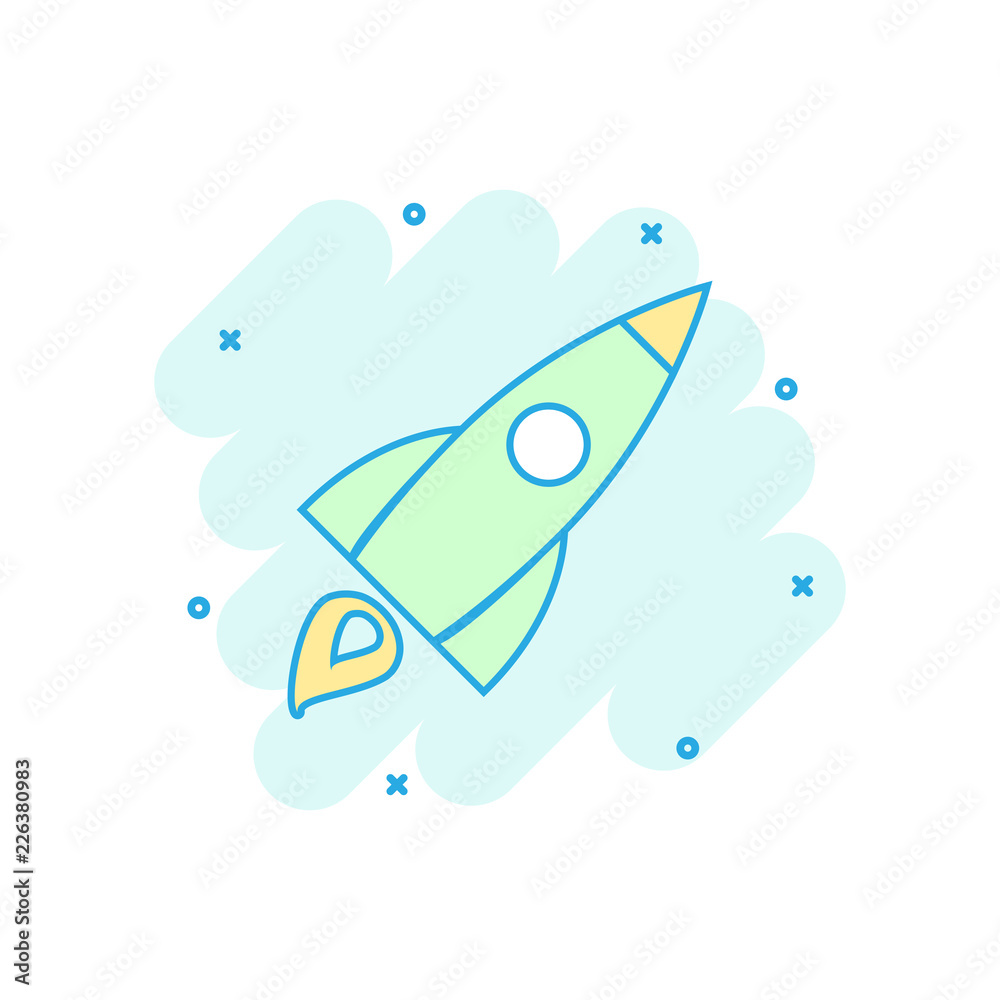 Cartoon colored rocket icon in comic style. Space shuttle illustration ...