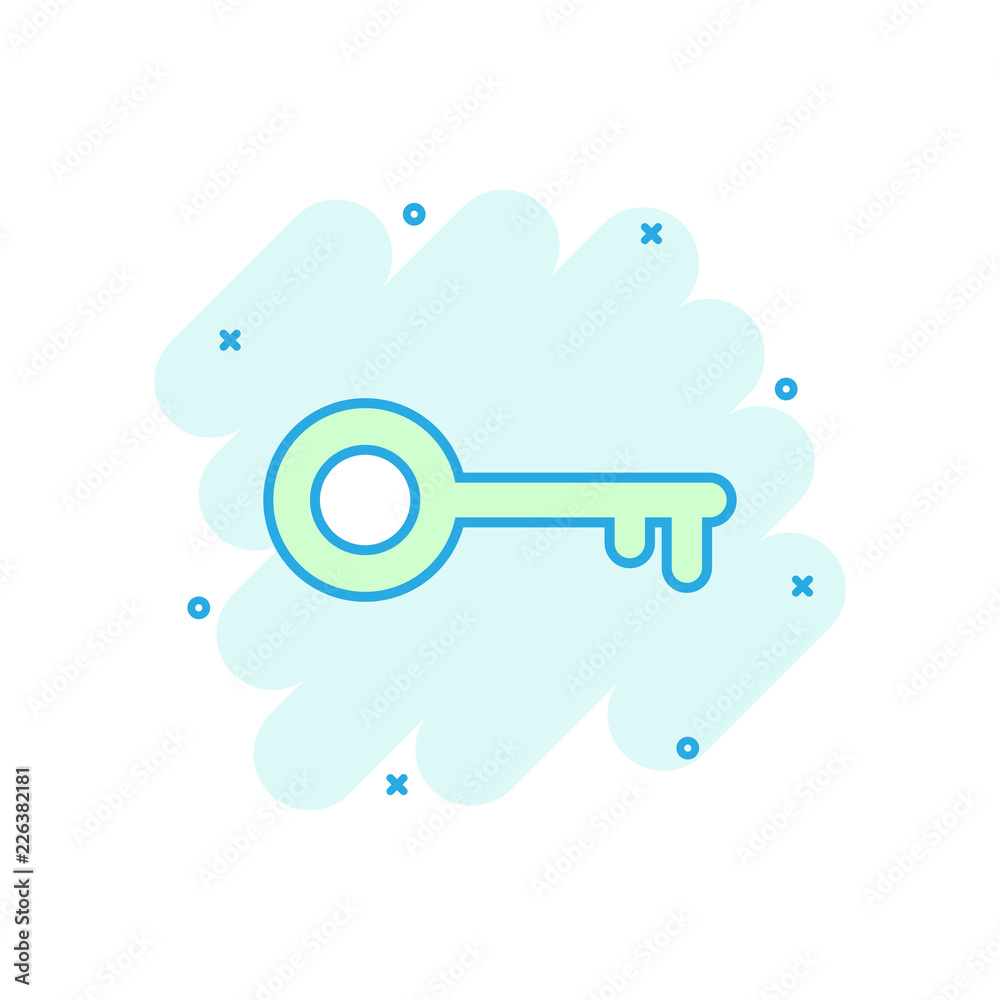 Cartoon colored key icon in comic style. Unlock illustration pictogram ...