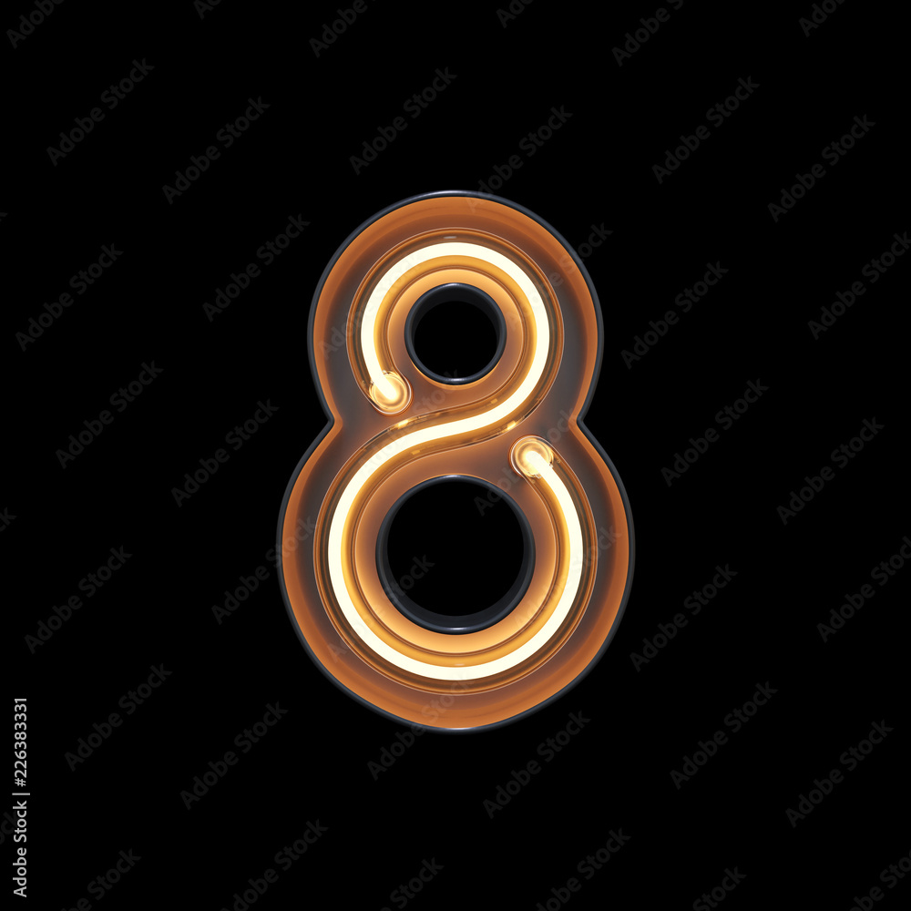 Number 8, Alphabet made from Neon Light with clipping path. 3D ...