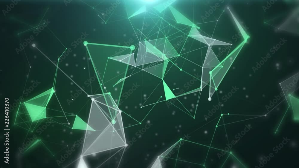 Plexus of abstract neon and green geometrical lines with moving ...