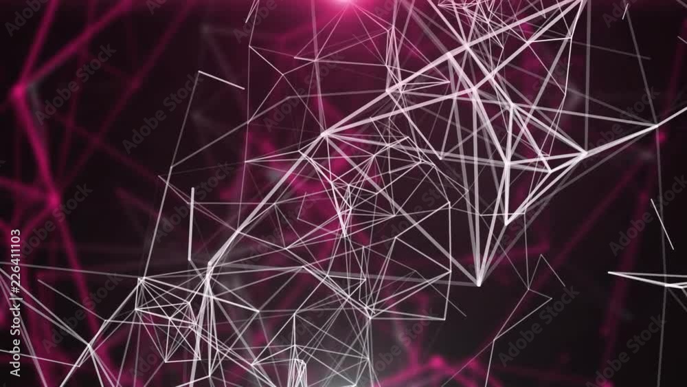 Video „Plexus of abstract white and pink geometrical lines with moving triangles and dots on a ...