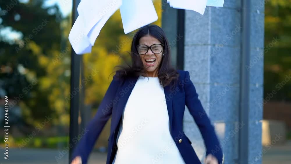 Angry furious female office worker throwing crumpled paper, having ...