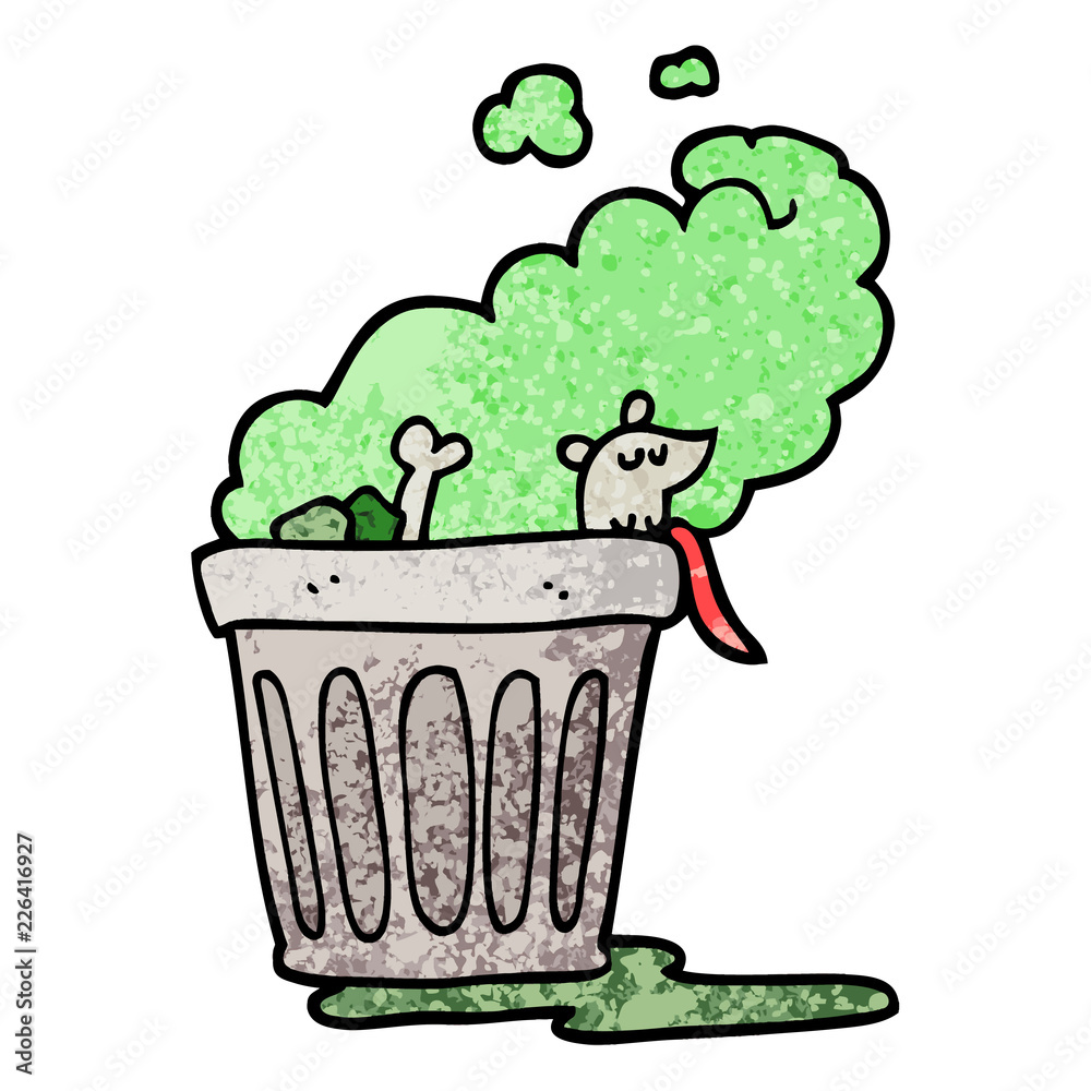 grunge textured illustration cartoon smelly garbage can Stock Vector ...
