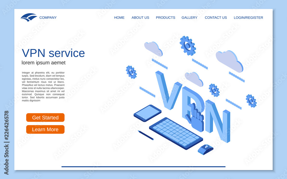 VPN service flat 3d isometric vector concept illustration. Website ...