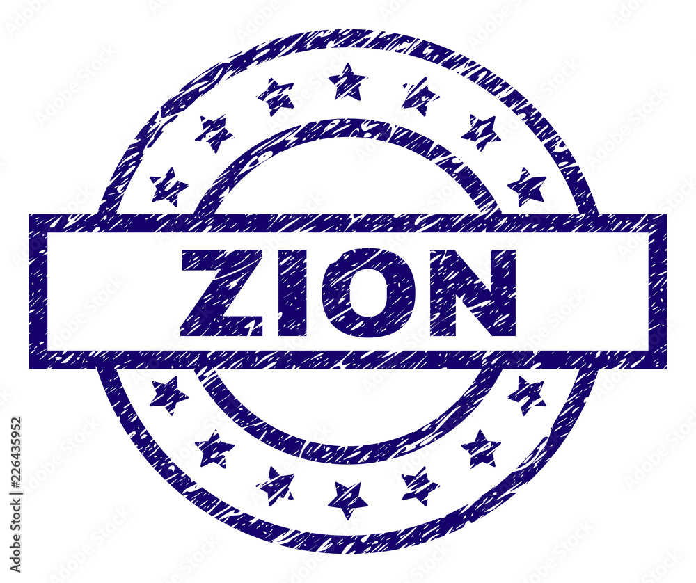 ZION seal print with distress texture. Designed with rectangle, circles ...