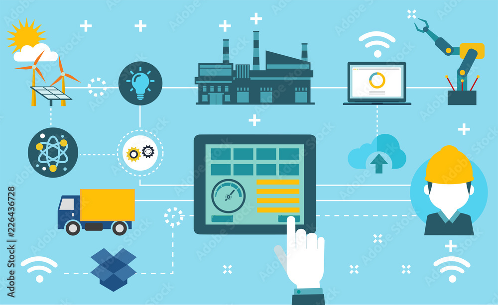 Set of automation industry and user interface concept with tablet and ...