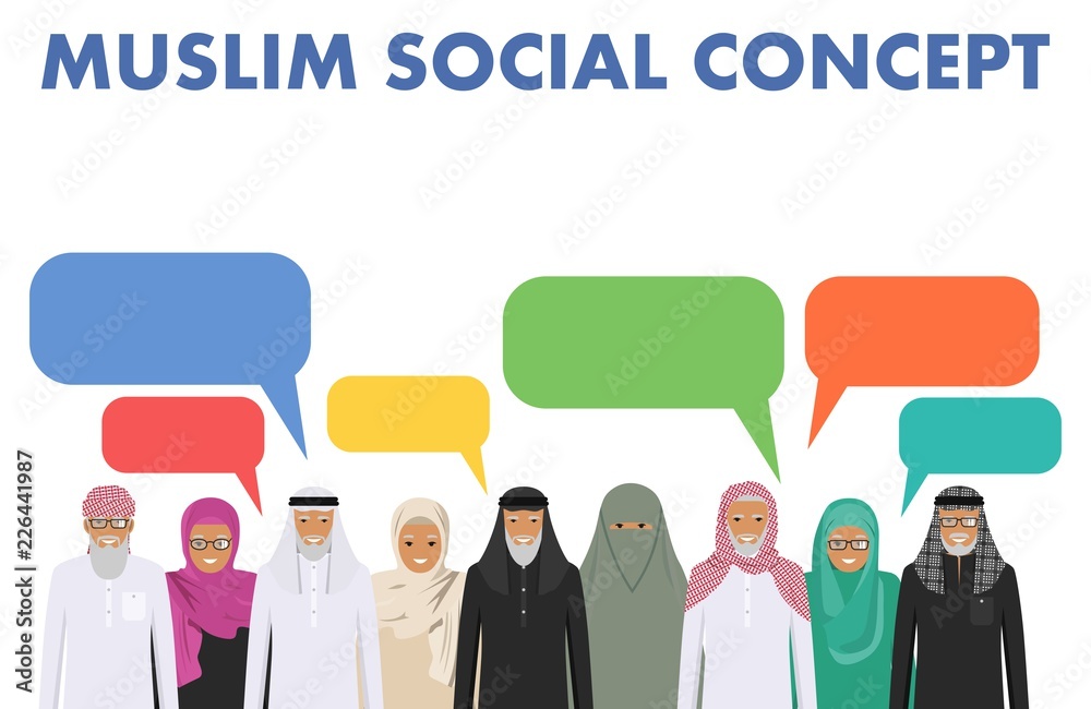 Family and social concept. Group old muslim people standing together ...