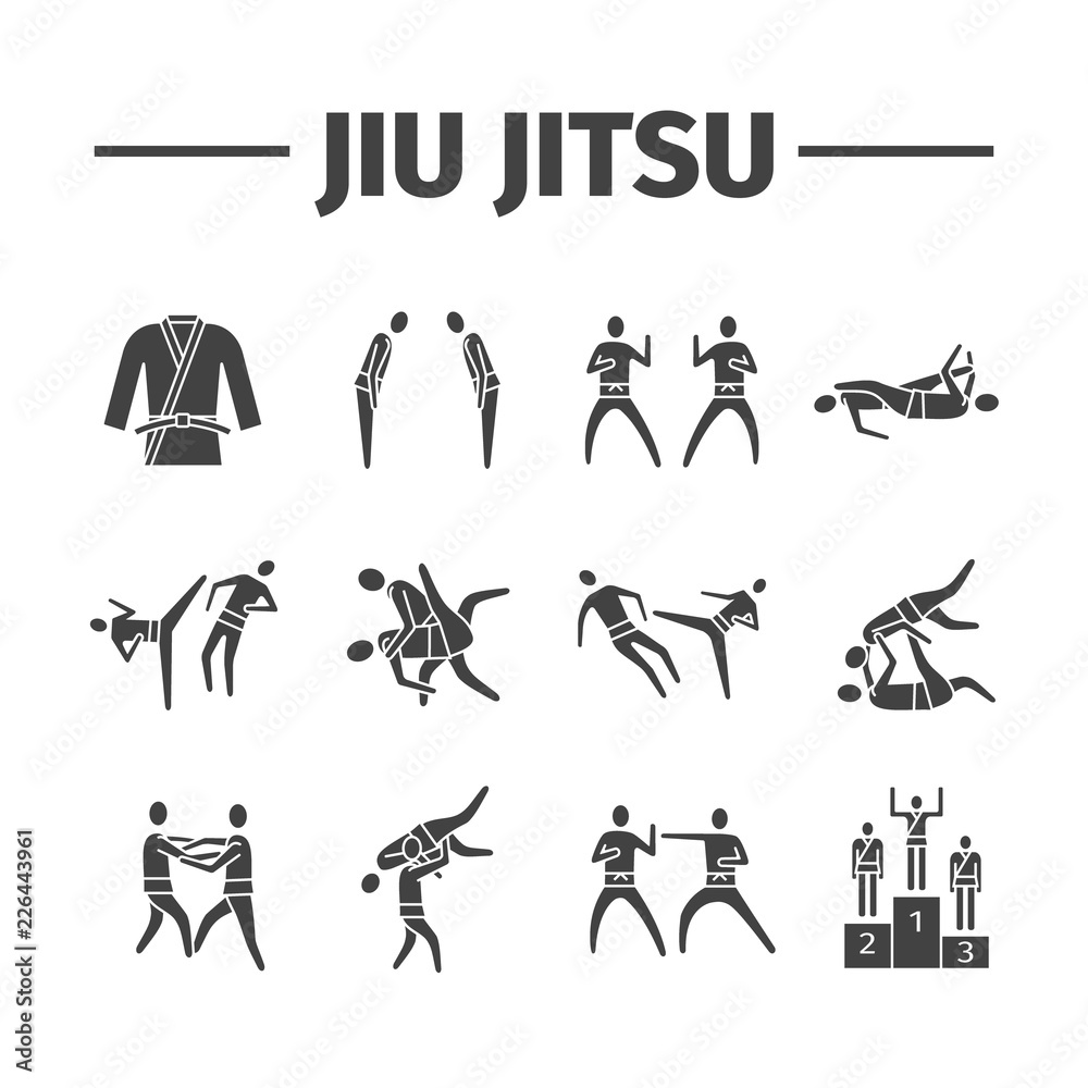Jujutsu martial art icons. Vector sports signs. Stock Vector | Adobe Stock