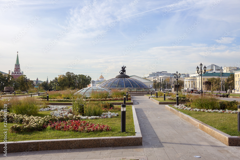 Moscow, Russia, Autumn on Manezhnaya square. Manezhnaya square is one ...