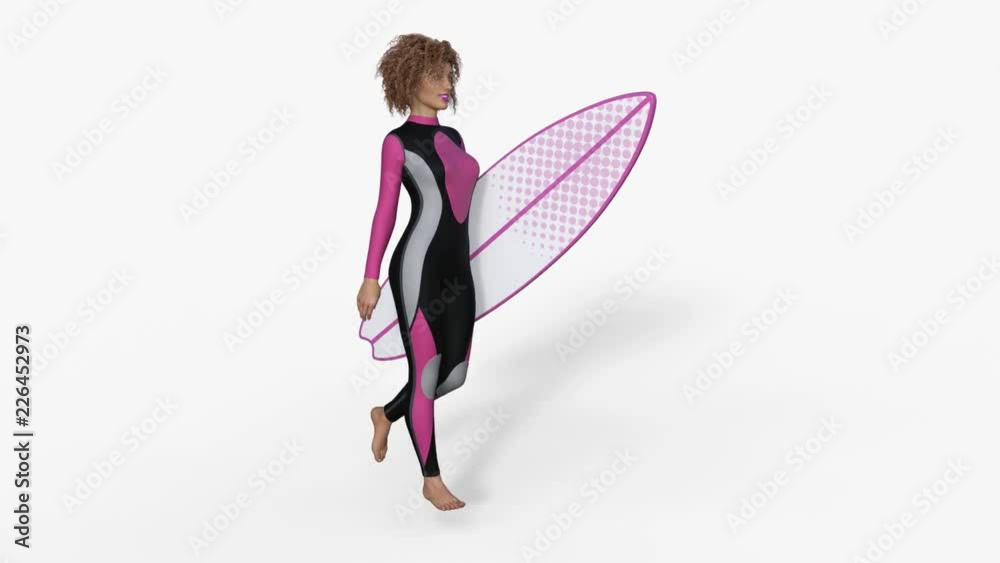 Girl Surfing With Board,loop,animation,transparent Background, Alpha ...