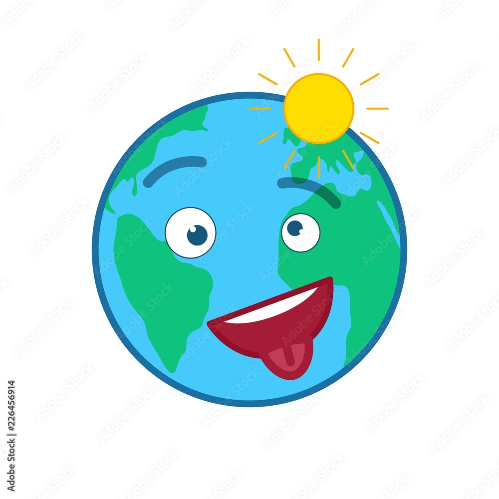 Happy cheeky world globe isolated emoticon. Playful planet emoji ...