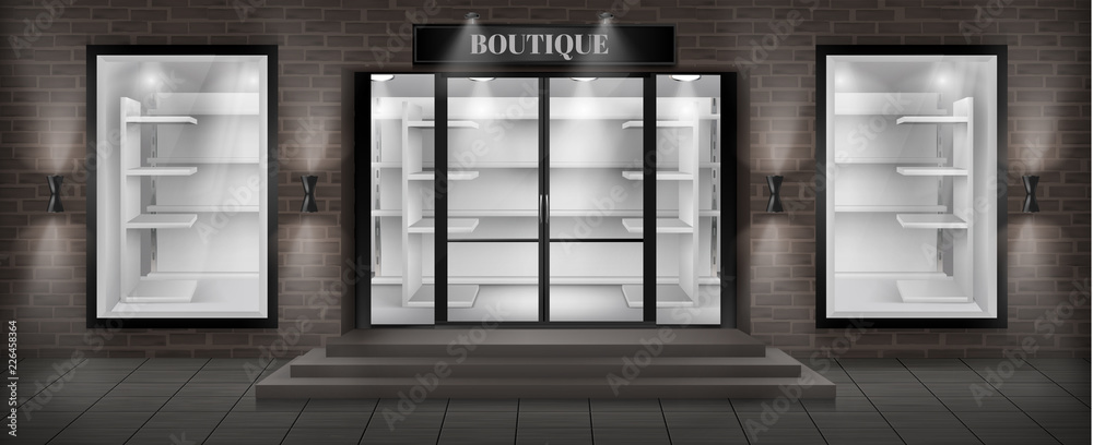 Vector concept background, boutique shop facade with signboard ...
