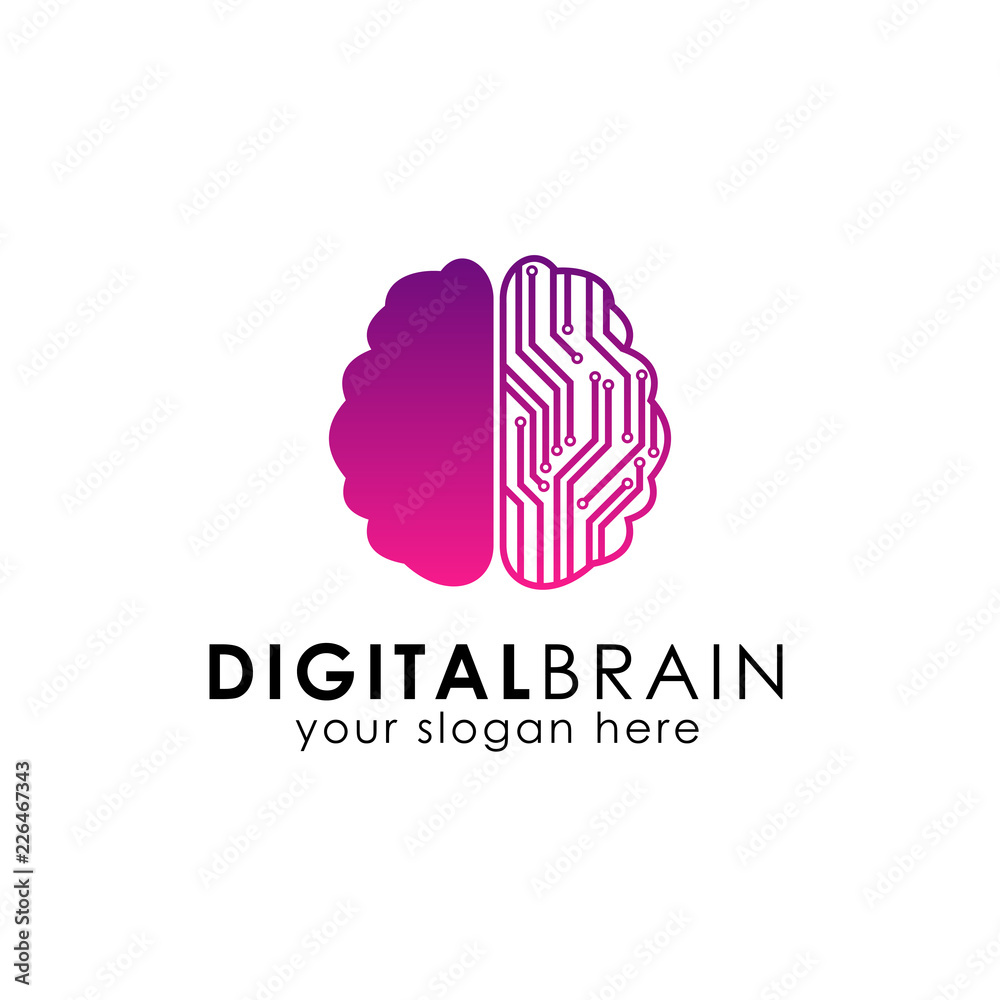 electronic brain logo. digital brain logo design template. smart brain ...