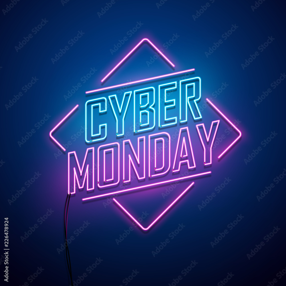 Cyber Monday background. Neon sign. Vector illustration. Stock Vector ...