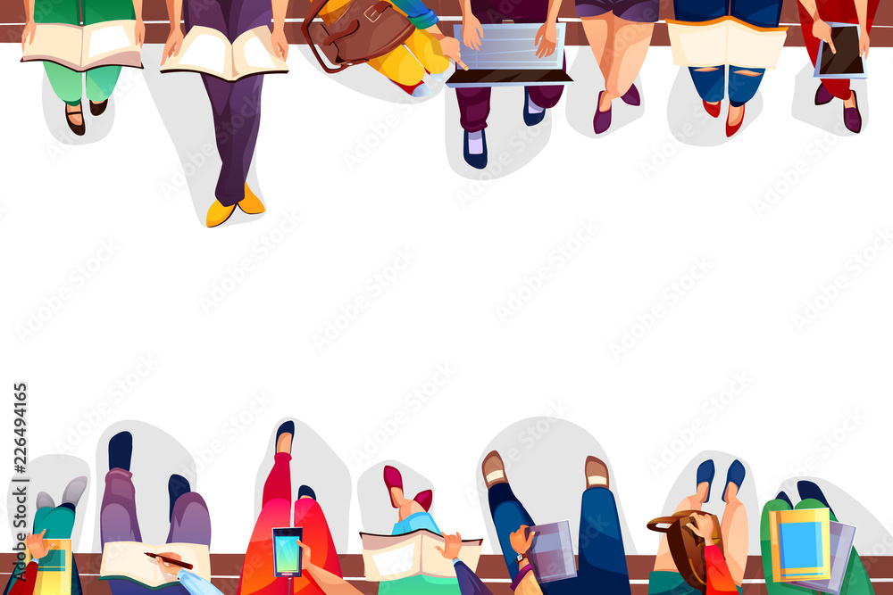College students sitting on bench vector illustration of university ...