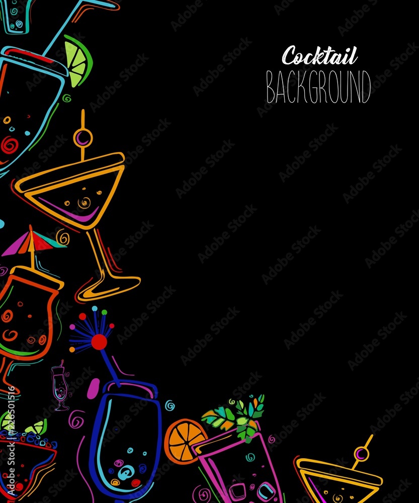 Neon colors on a black background Cocktail Party vector illustration ...