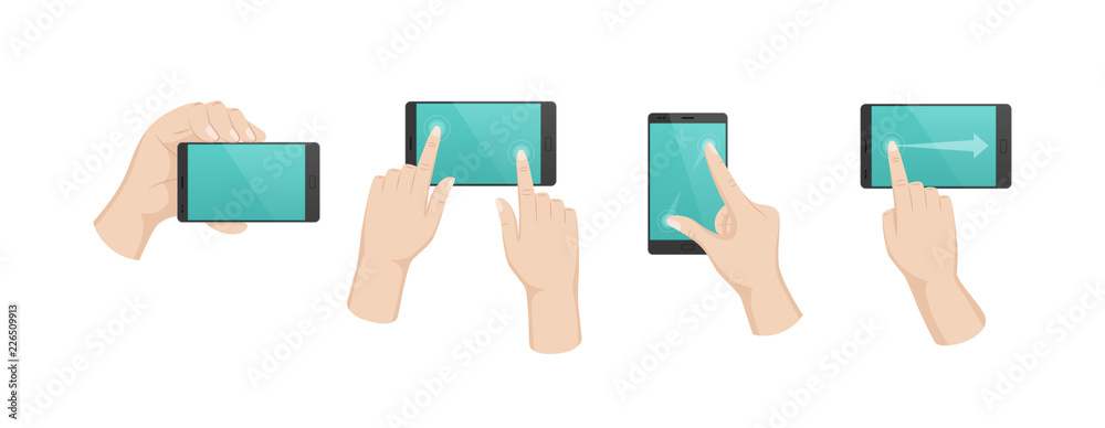 Hand gestures with touchscreen. Turning over, flipping content ...