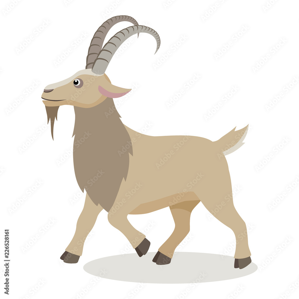 Cartoon mountain goat in different poses in flat style. Cute realistic ...