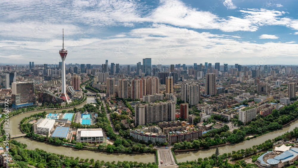 aerial view of Chengdu urban skyline.The TV tower is the landmark of ...
