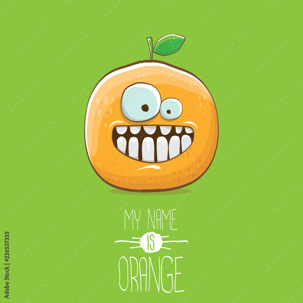 vector funny cartoon cute orange character isolated on green background ...