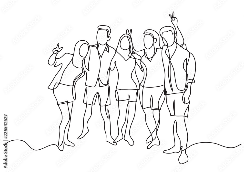 continuous line drawing of happy group of friends on beach Stock Vector ...