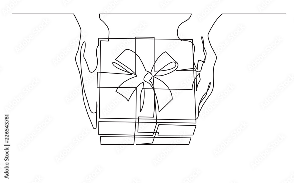 continuous line drawing of hand hands giving gift box Stock Vector ...