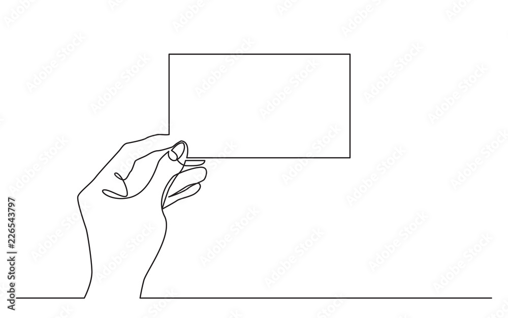 continuous line drawing of hand holding blank horizontal piece of paper ...