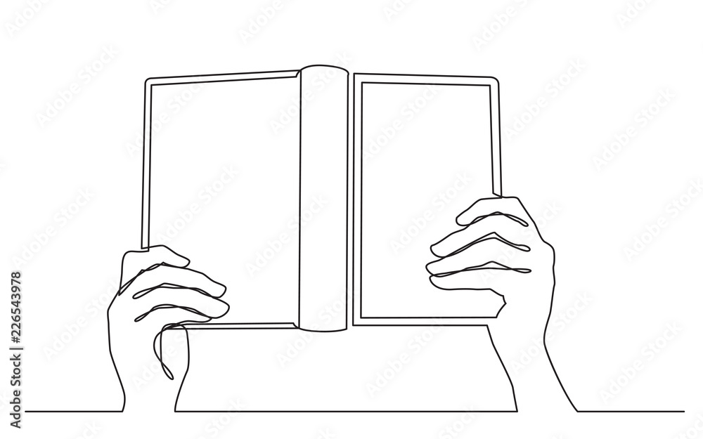 continuous line drawing of hands holding open book Stock Vector | Adobe ...